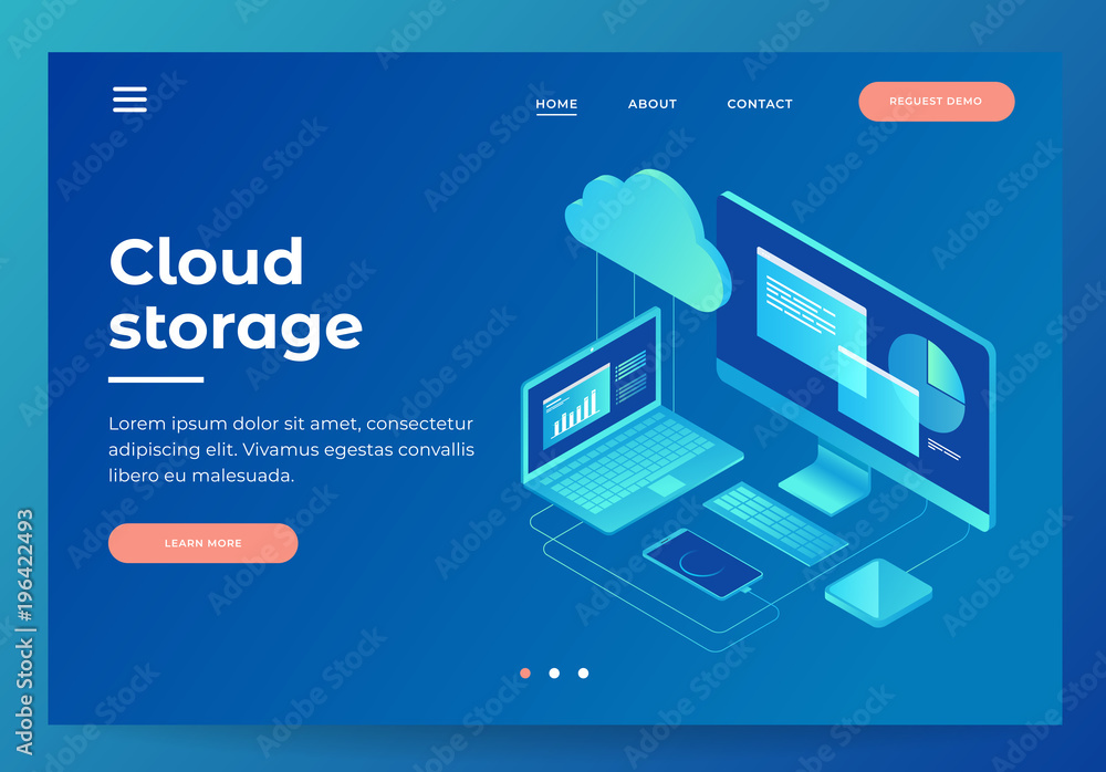 Concepts Cloud storage. Header for website with Computer, laptop ...