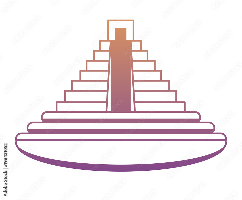 mexican pyramid surrounded by water over white background, colorful ...
