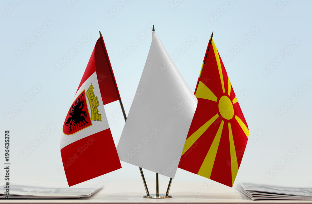 Flags of Republic of Ilirida and Macedonia with a white flag in the ...