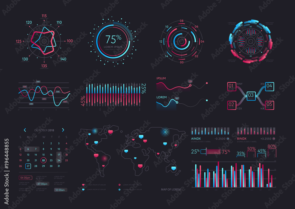 Interface screen with data infographic digital illustration. Dashboard ...