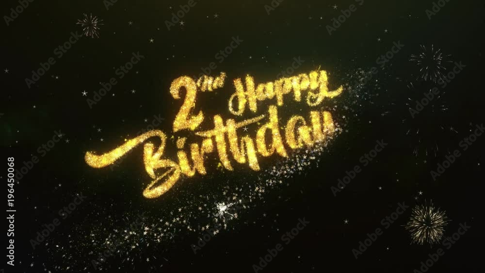 2nd Happy Birthday Text Greeting And Wishes Card Made From Glitter