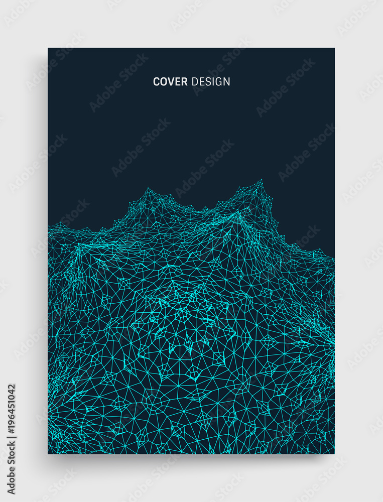 Cover design template. Futuristic landscape background. 3d low-poly ...