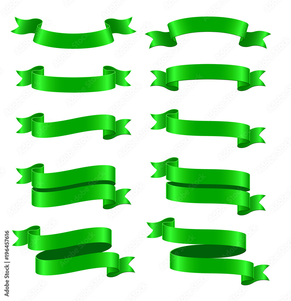 Set of green ribbon banners on white background Stock Vector | Adobe Stock