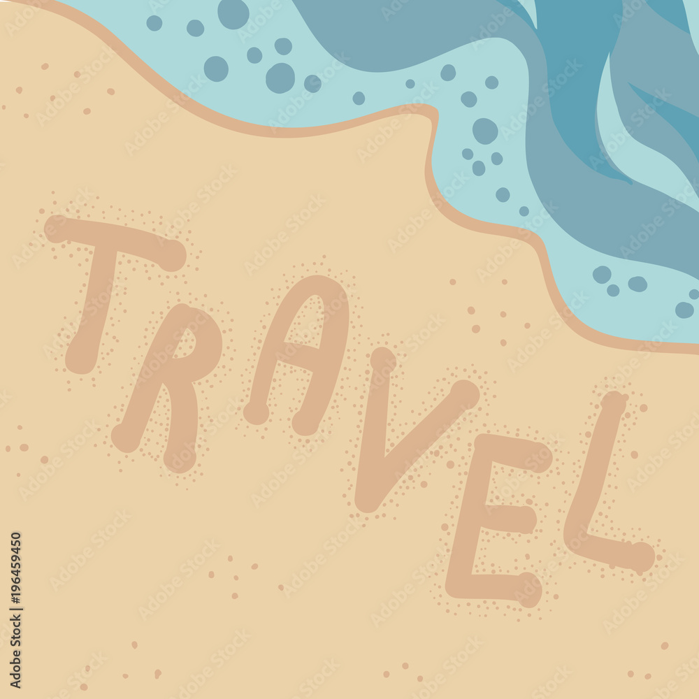 Beach background, word Travel written on sand. Stock Vector | Adobe Stock