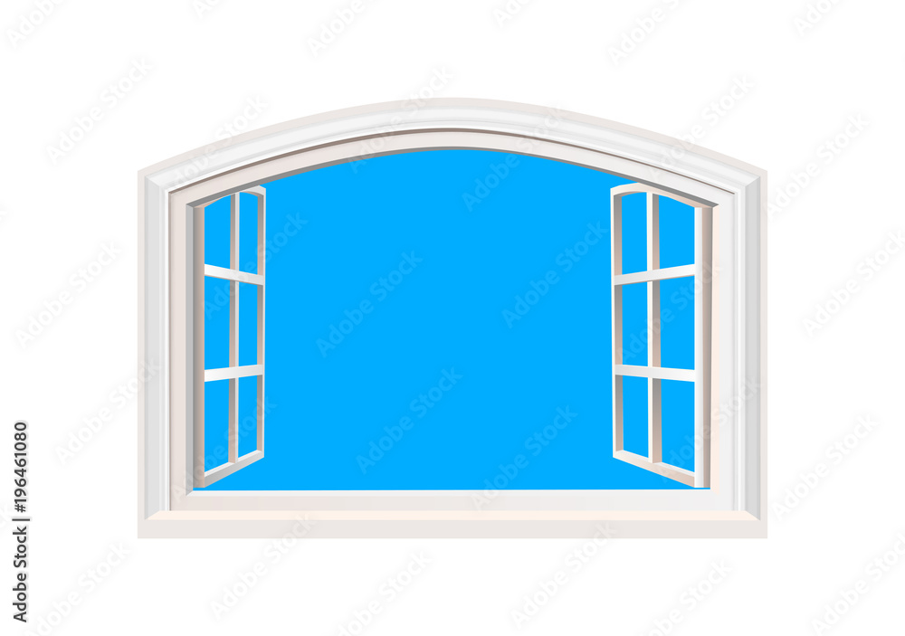 Open Window. Blue Sky in Opened Window. Realistic 3D Style. Isolated on ...