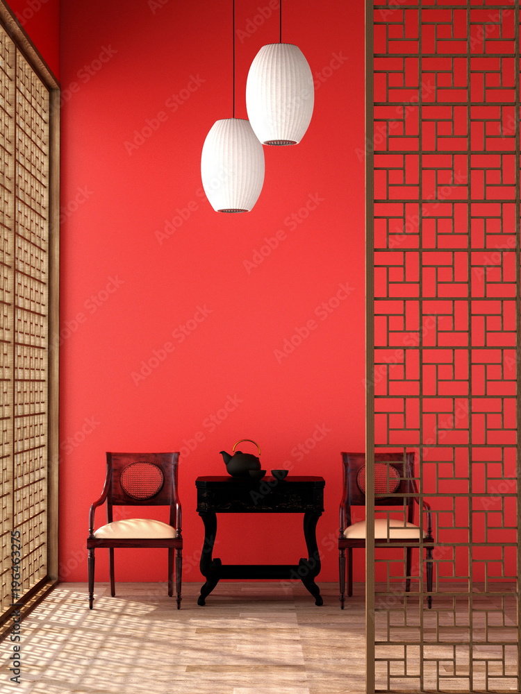 Interior design ,Chinese style for living area in luxury house or hotel ...