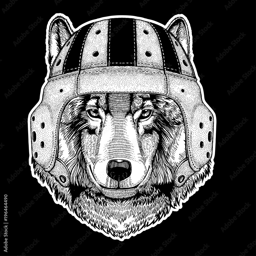 Rugby player. Wolf Dog Hand drawn image for tattoo, emblem, badge, logo ...