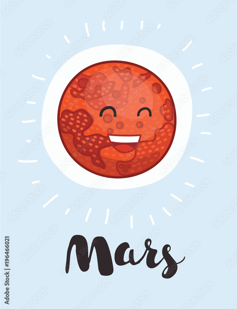 Cartoon Mars with sword, planet, vector character, Solar system. Stock ...