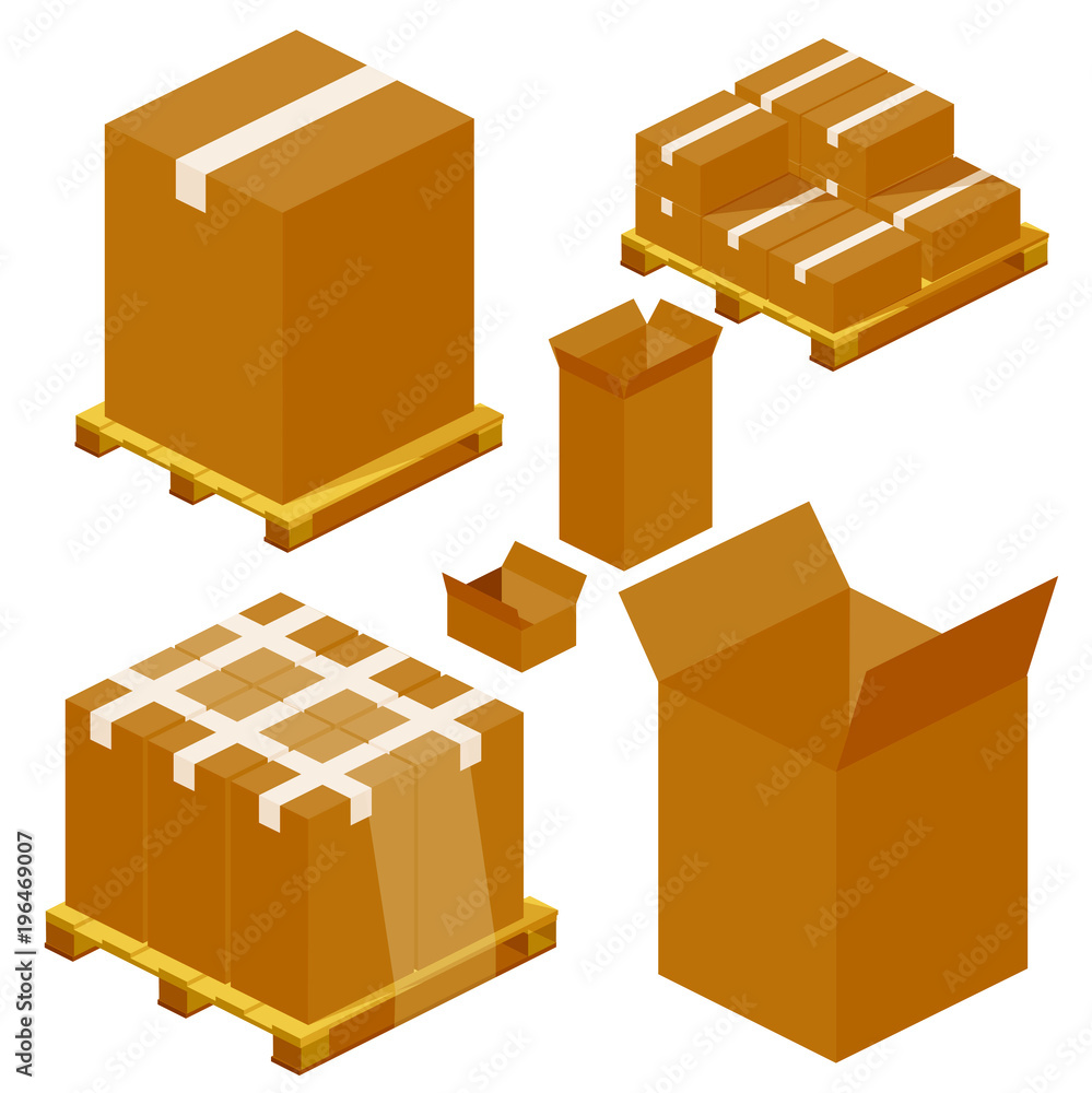 Cardboard boxes on the pallets. Storage, delivery and logistics ...