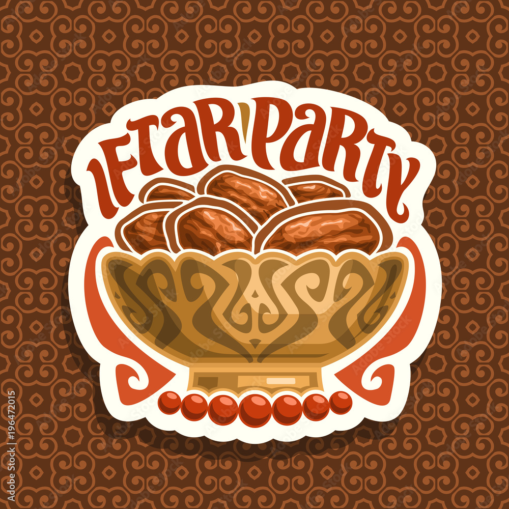 Vector logo for Ramadan Iftar Party, cut paper sign with pile of ...