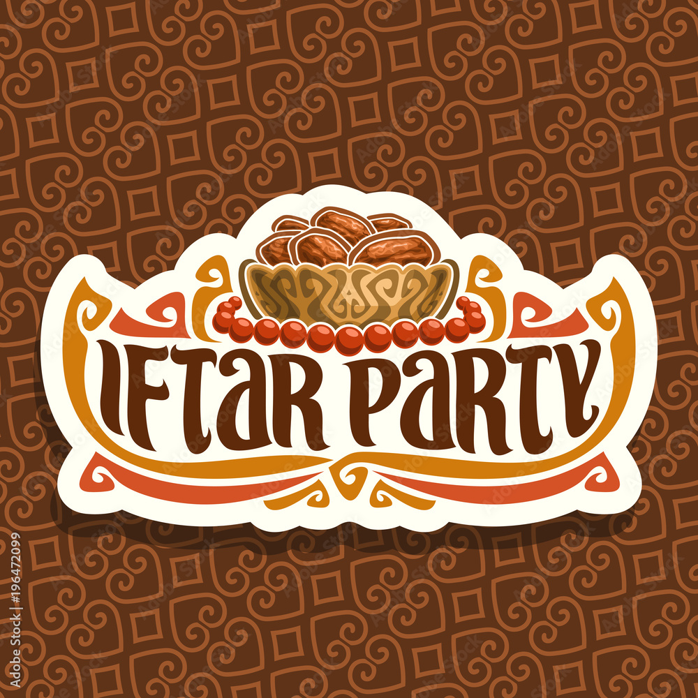 Vector logo for Ramadan Iftar Party, cut paper sign with pile of ...
