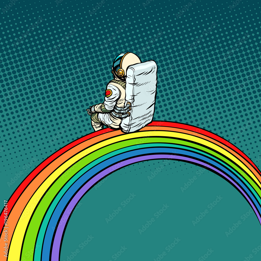 astronaut sits on a rainbow Stock Vector | Adobe Stock