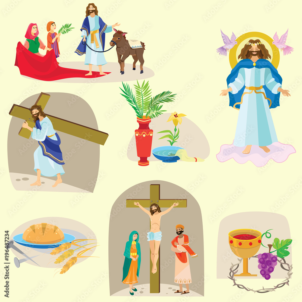 Set for Christianity holy week before easter, Lent and Palm or Passion ...