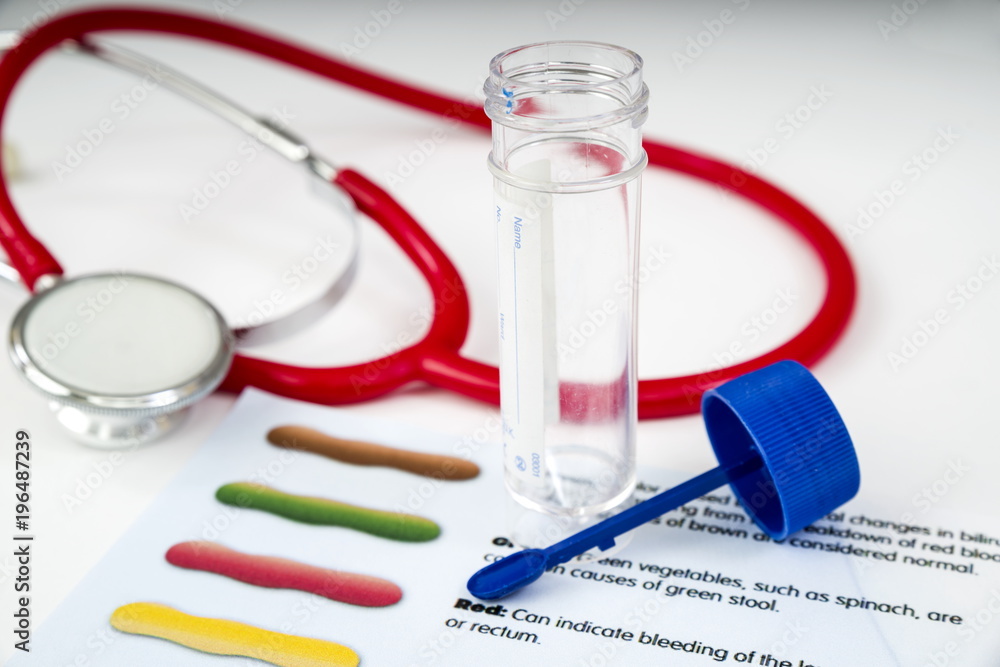 Human Stool Sample. Human stool sample waiting for testing, with a ...