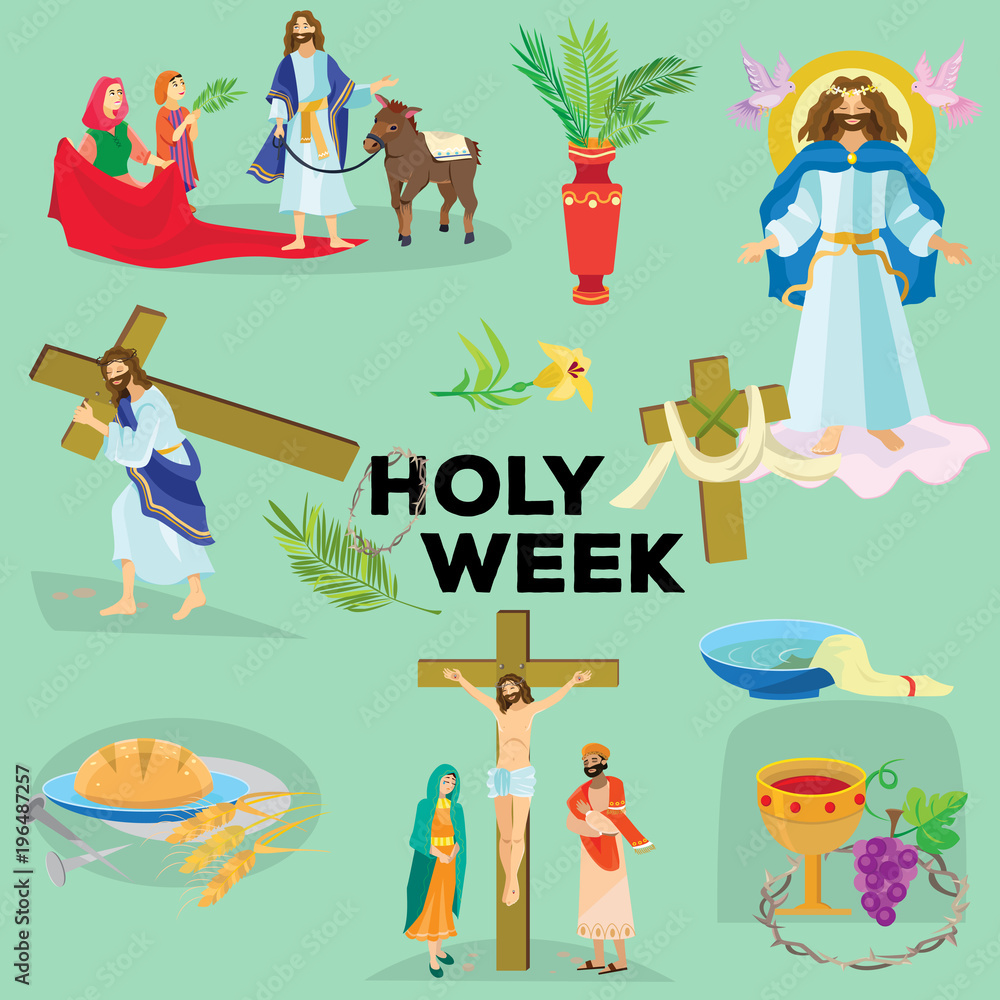 Set for Christianity holy week before easter, Lent and Palm or Passion ...