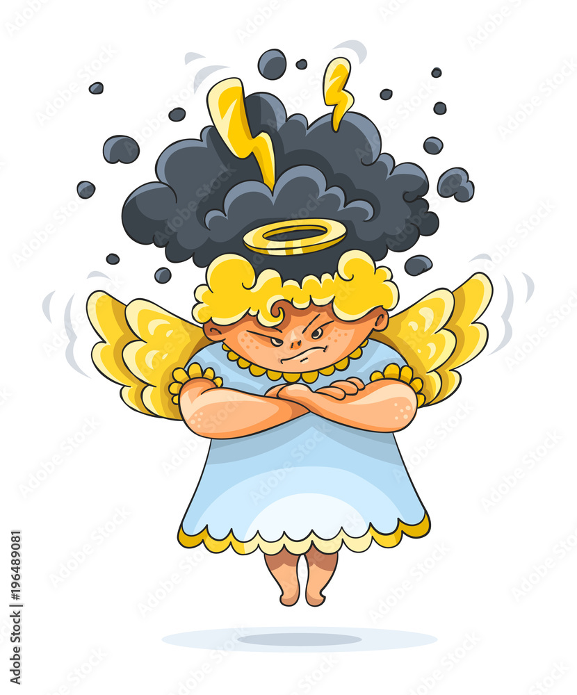 Cartoon angry furious guardian angel funny character with wings Stock ...