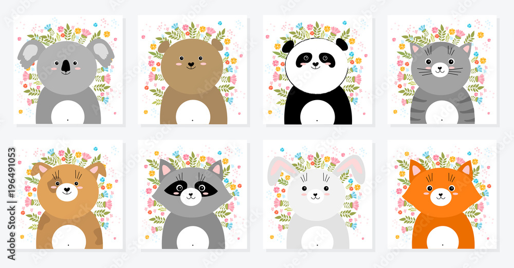 Vector cartoon sketch animals illustration with spring and summer ...