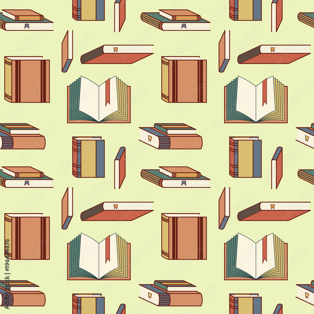 Seamless book pattern in flat style with outline, icon design for ...