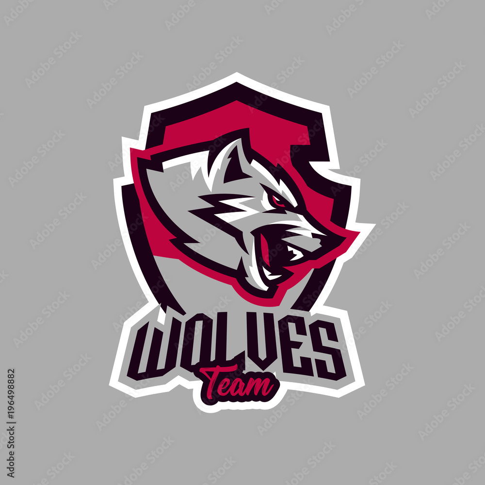Colorful emblem, logo, snarling wolf. An aggressive predator, an animal ...