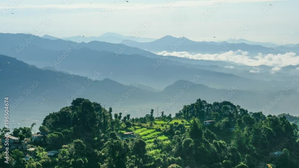 Panoramic landscape timelapse of green forest in high mountains of ...