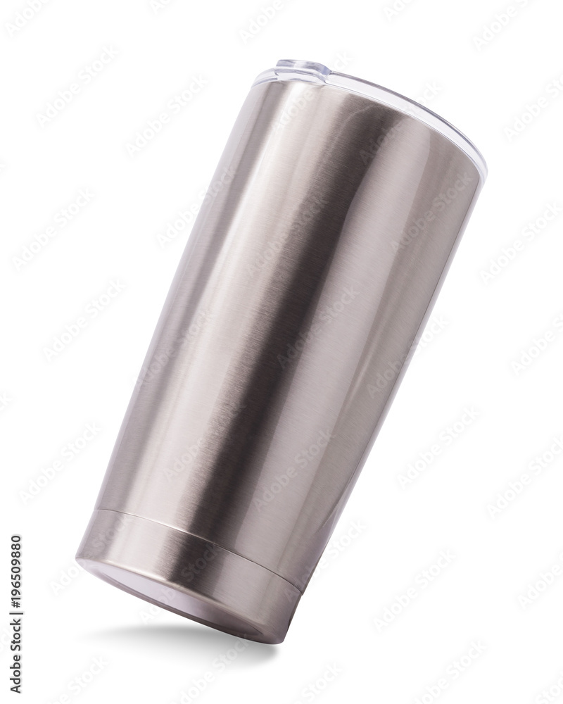 Steel mug isolated on white background. Template of water container for ...