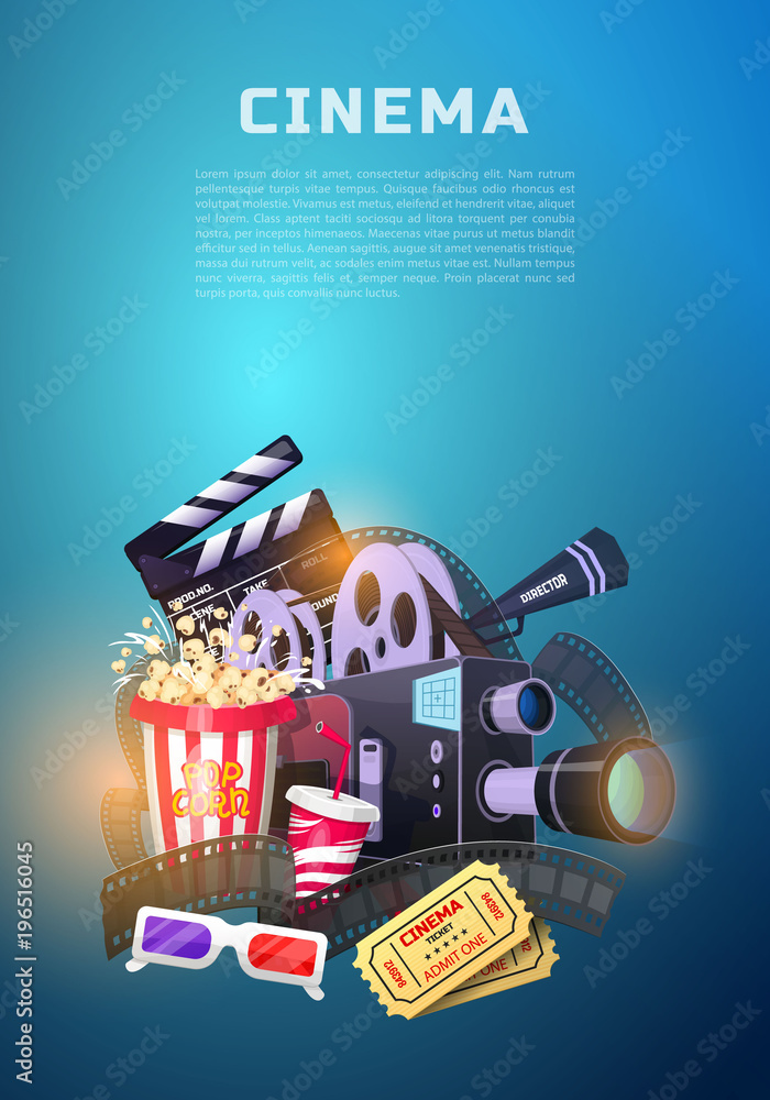 Movie elements set. Vintage cinema, entertainment and recreation with ...