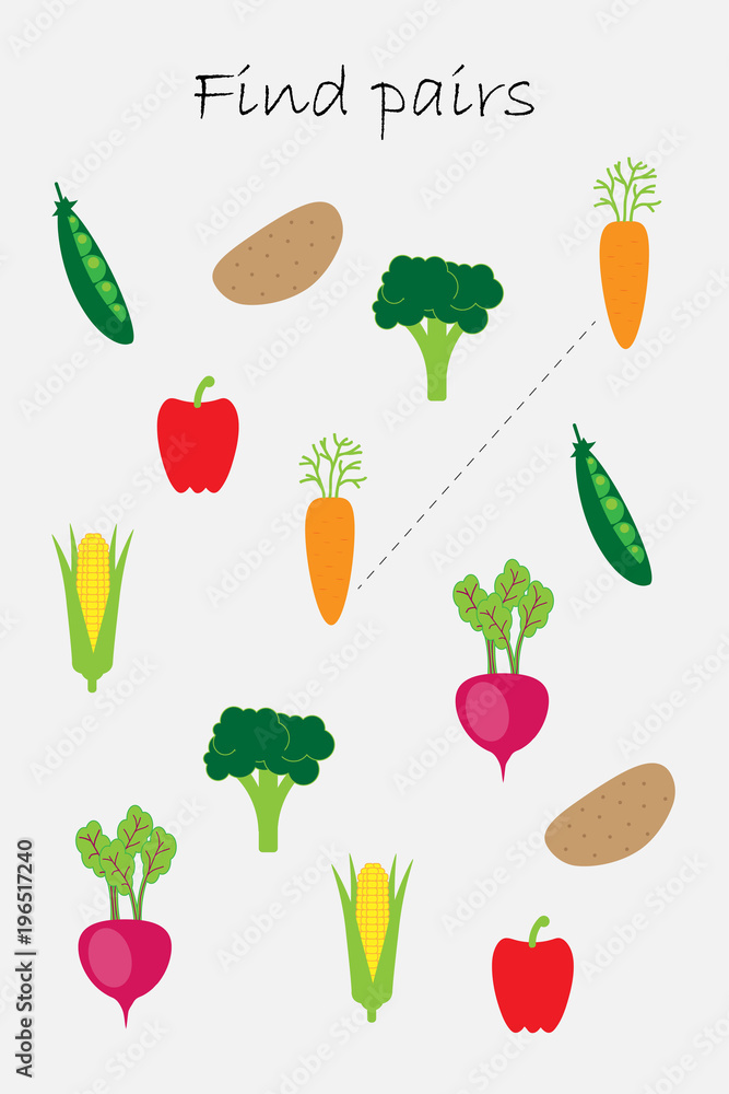 Find pairs of identical pictures, fun education game with vegetables ...