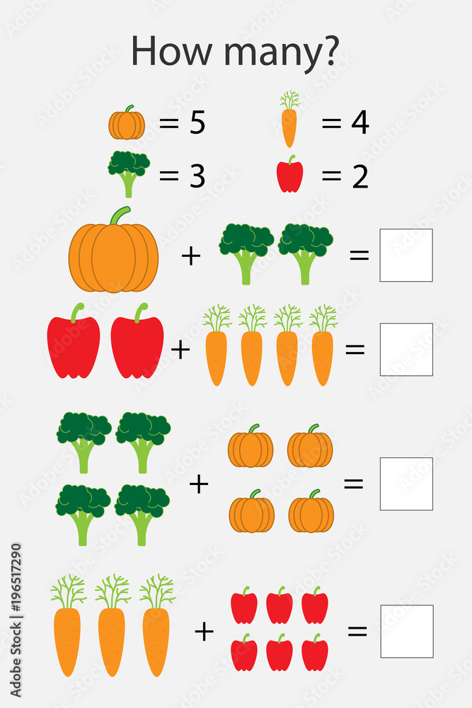 How many counting game with vegetables for kids, educational maths task ...