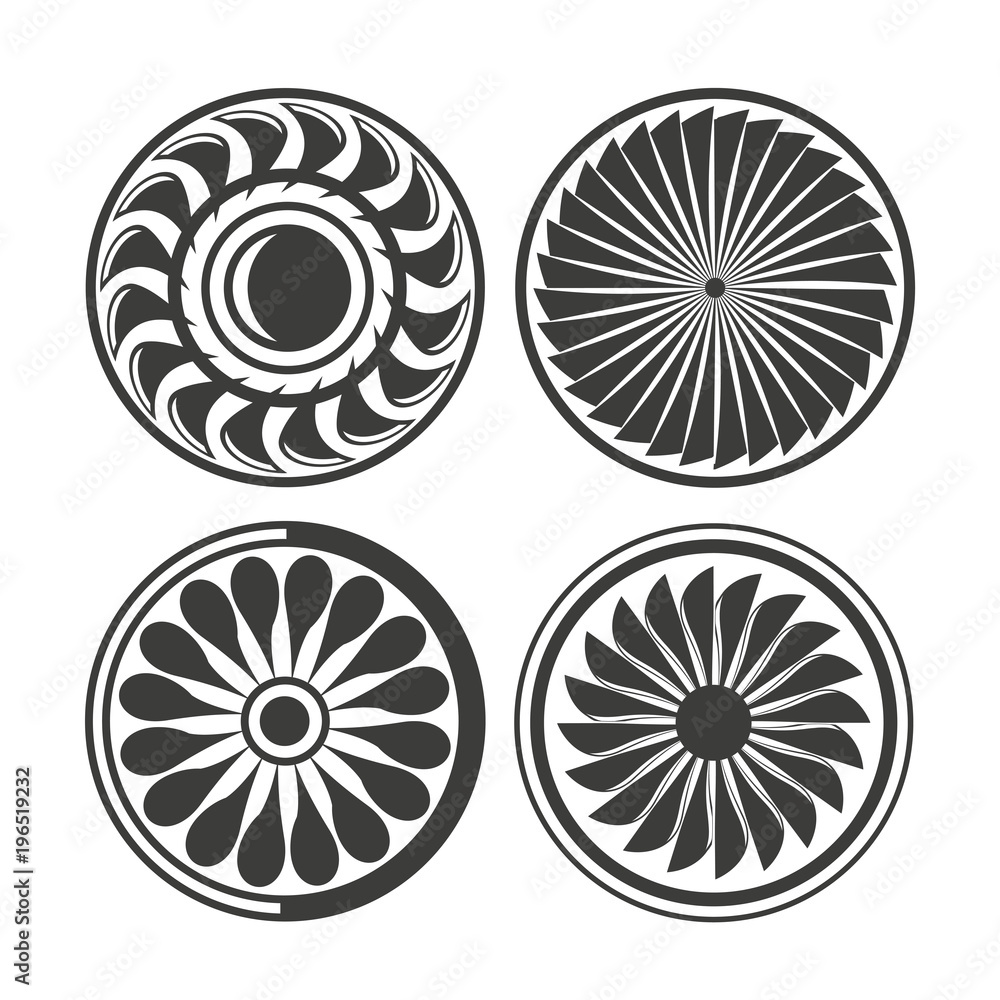 jet engine, turbine and engine blade icons Stock Vector | Adobe Stock