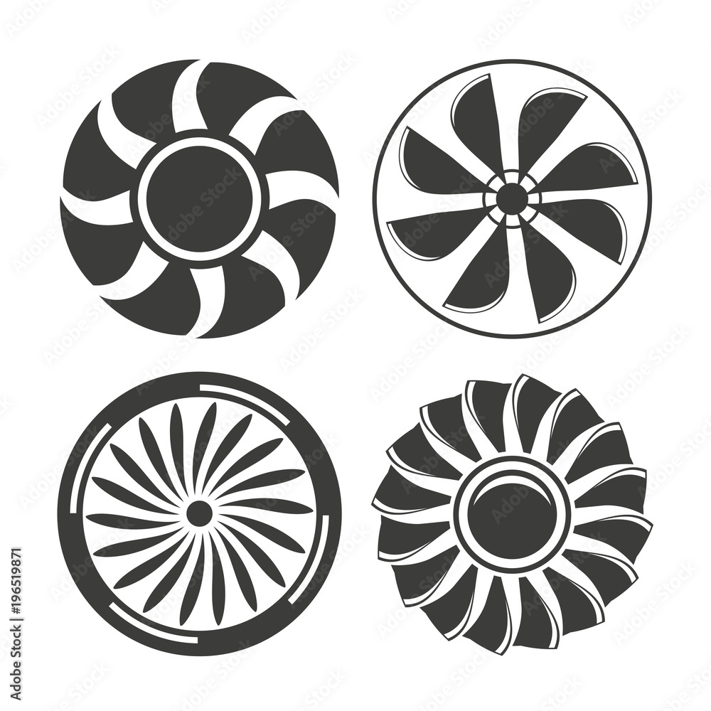 wind turbine, jet engine, engine blade icons Stock Vector | Adobe Stock