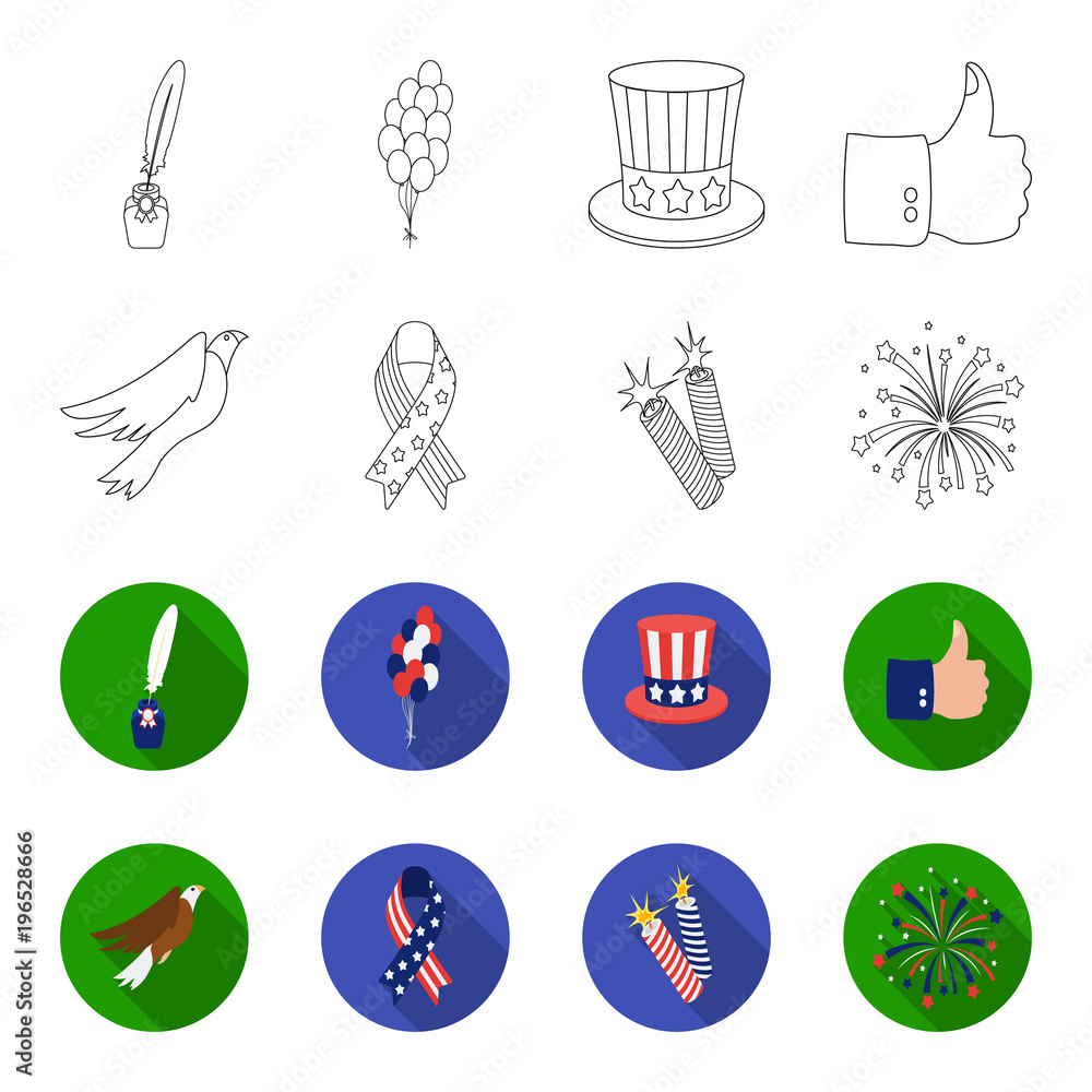 American eagle, ribbon, salute. The patriot's day set collection icons ...