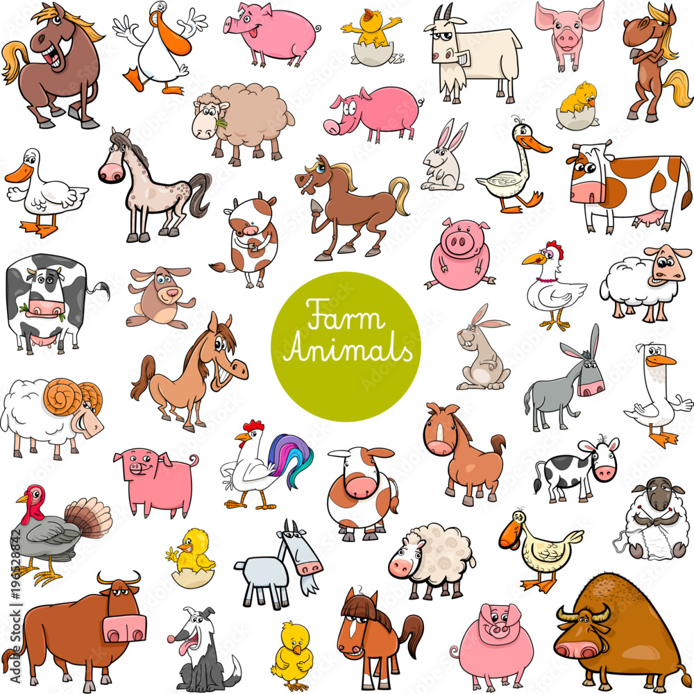 cartoon farm animal characters big set Stock Vector | Adobe Stock