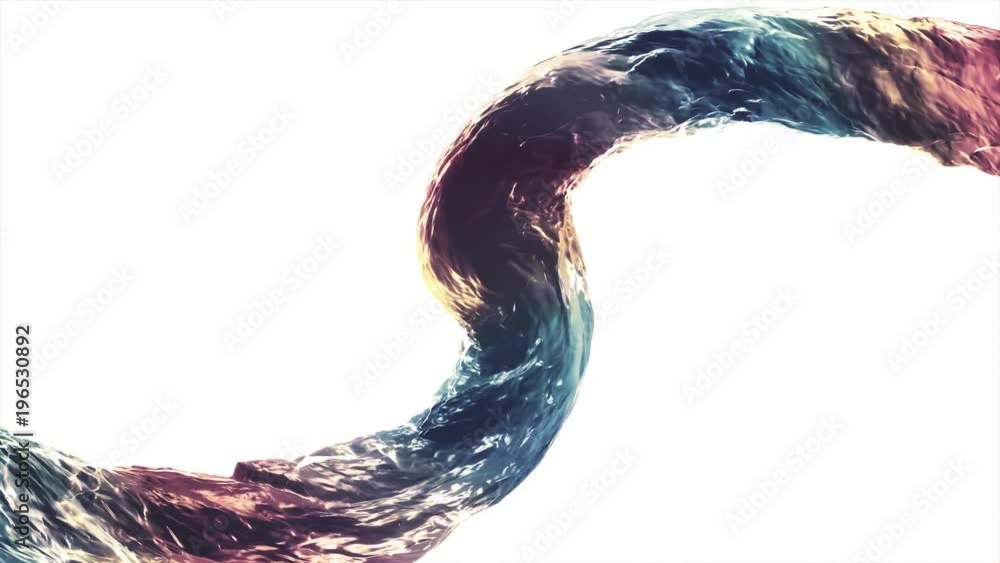 Pouring surreal curved rainbow water column stream digital simulation ...