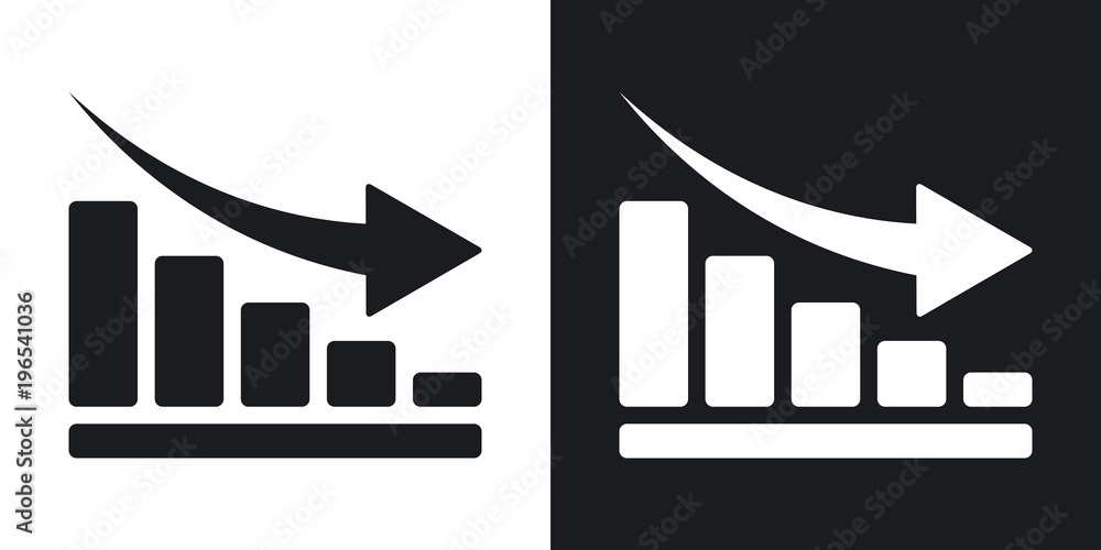 Vector declining graph icon. Two-tone version on black and white ...