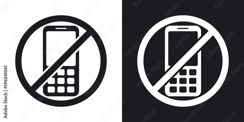 Vector no phone sign. Two-tone version on black and white background ...