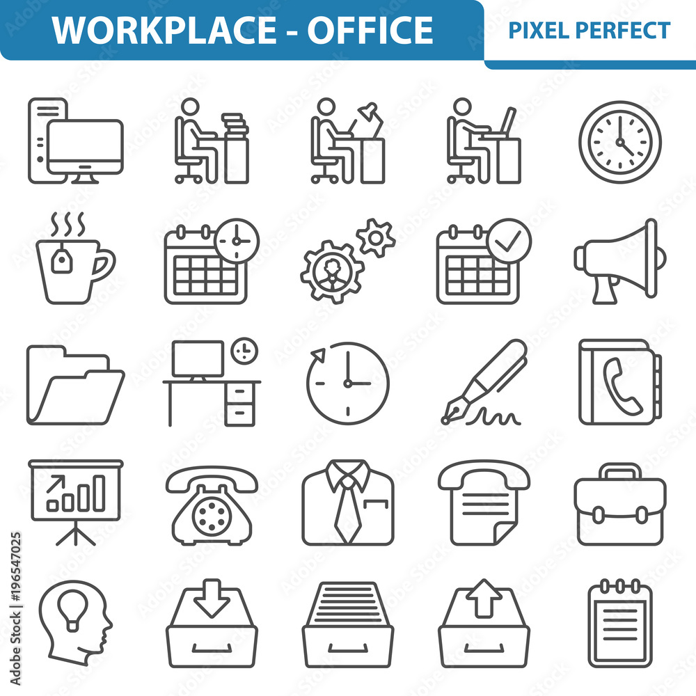 Office and Workplace Icons, Professional, pixel perfect icons depicting ...