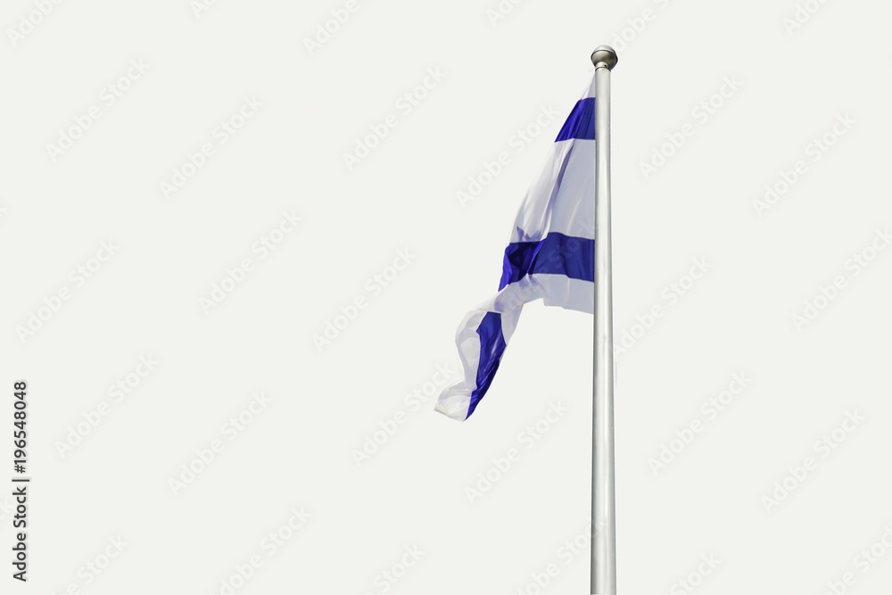 An Israel flag flapping in the wind isolated on white background. The ...