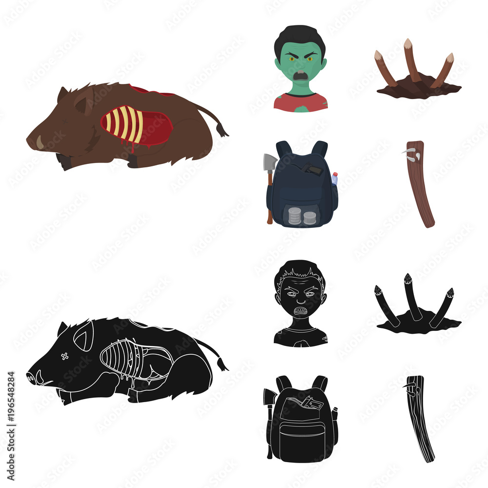 Zombies and Attributes cartoon,black icons in set collection for design ...