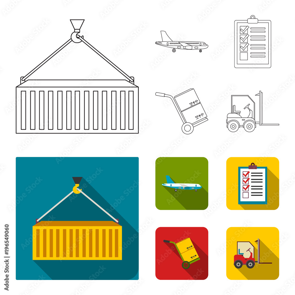 Cargo plane, cart for transportation, boxes, forklift, documents ...