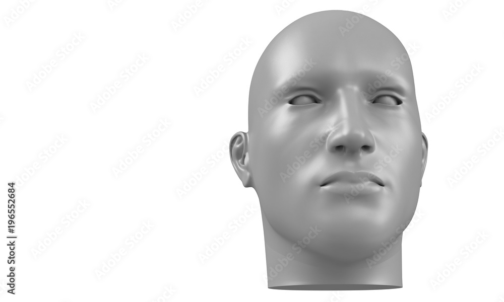 3d model of a humane head with white skin isolated on white. it is a ...