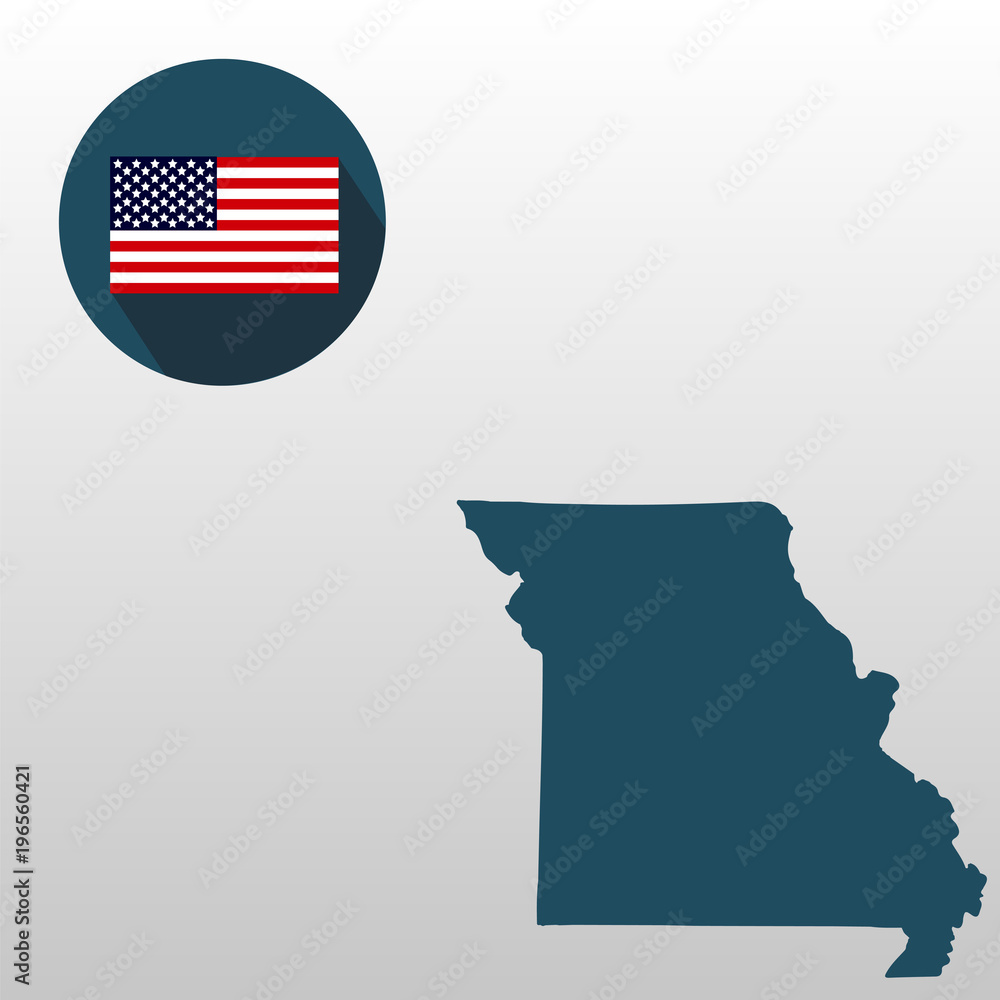Map of the U.S. state of Missouri on a white background. American flag ...