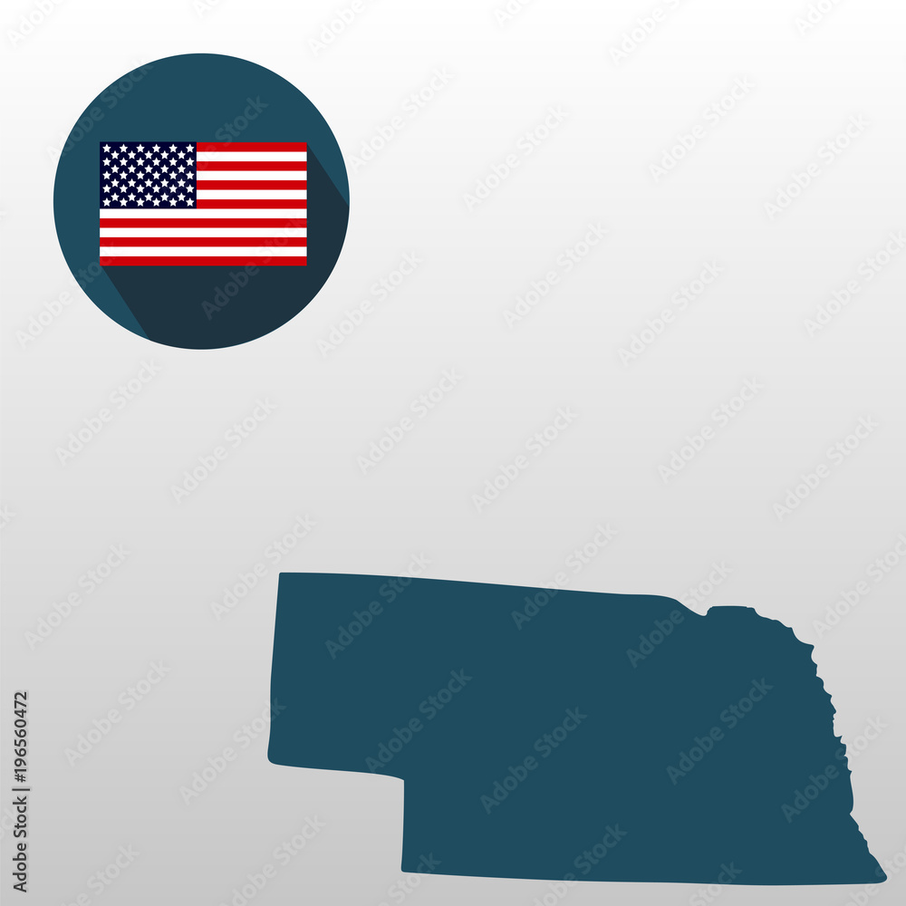 Map of the U.S. state of Nebraska on a white background. American flag ...