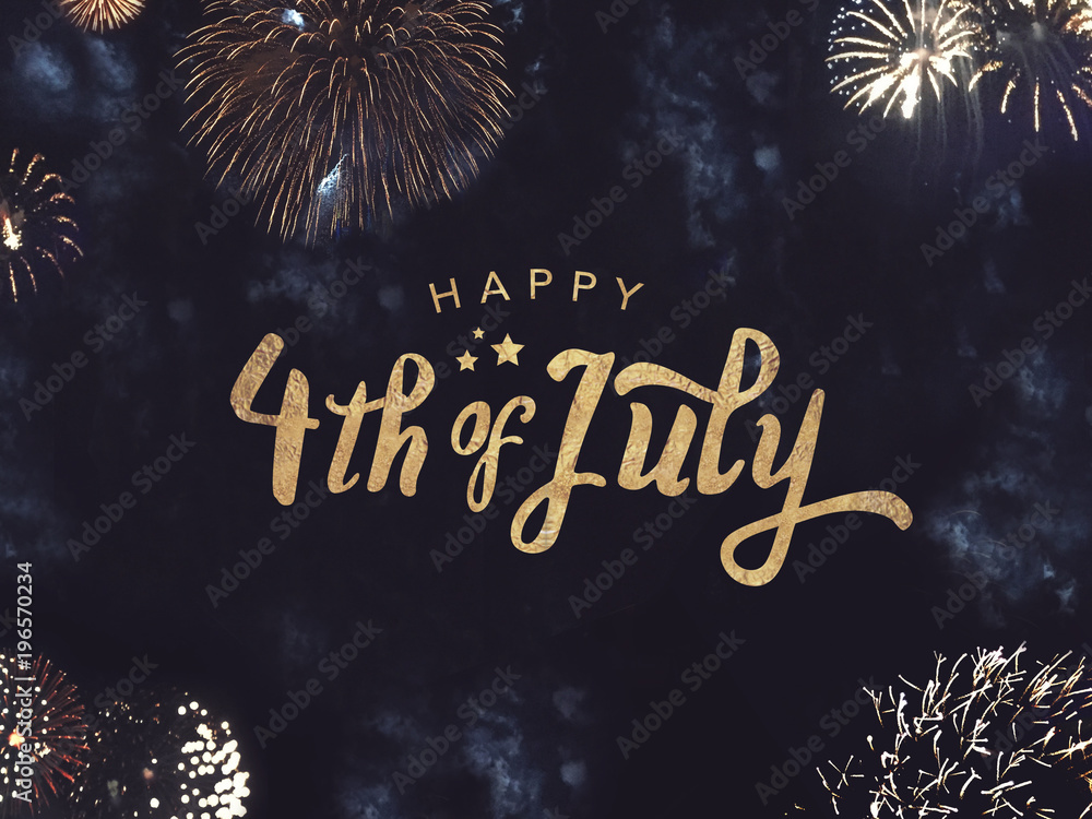 Happy 4th of July Celebration Text with Festive Gold Fireworks Collage ...