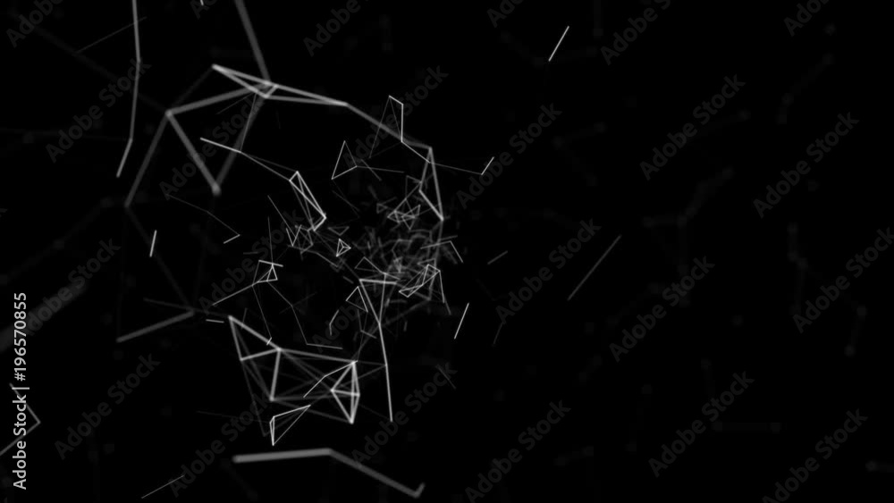 abstract blue geometrical background with moving lines and dots ...