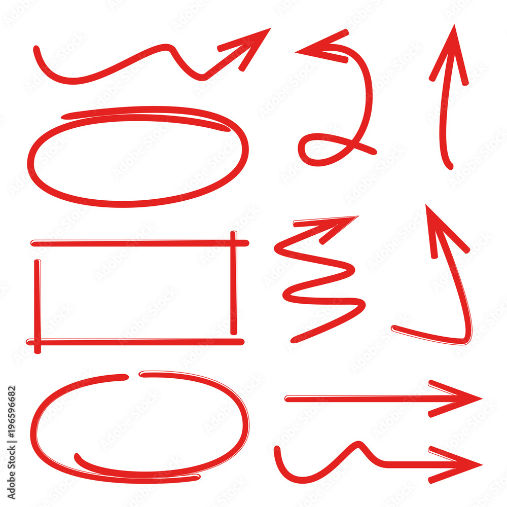 red hand drawn arrows, oval highlighters Stock Vector | Adobe Stock