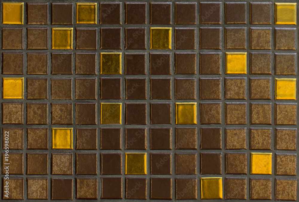 Mosaic tiles, texture, background. Brown tile with gold inserts Stock ...