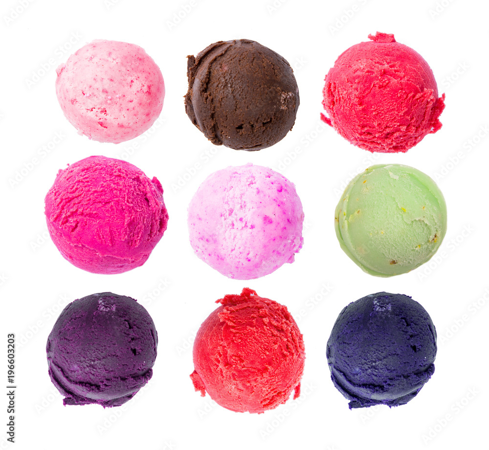 Ice cream, Color scoop isolated on white background. Stock Photo ...