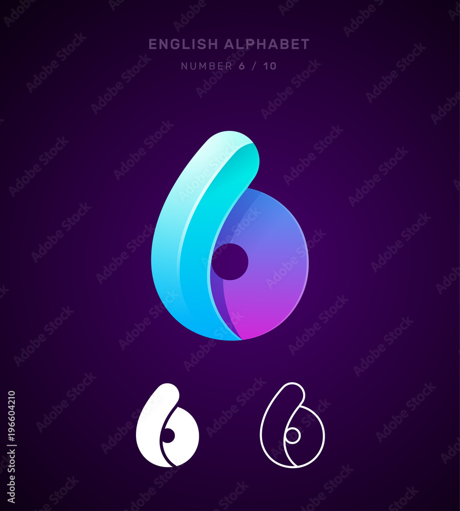 Vector origami alphabet. Number 6 (six) logo template. Material design ...