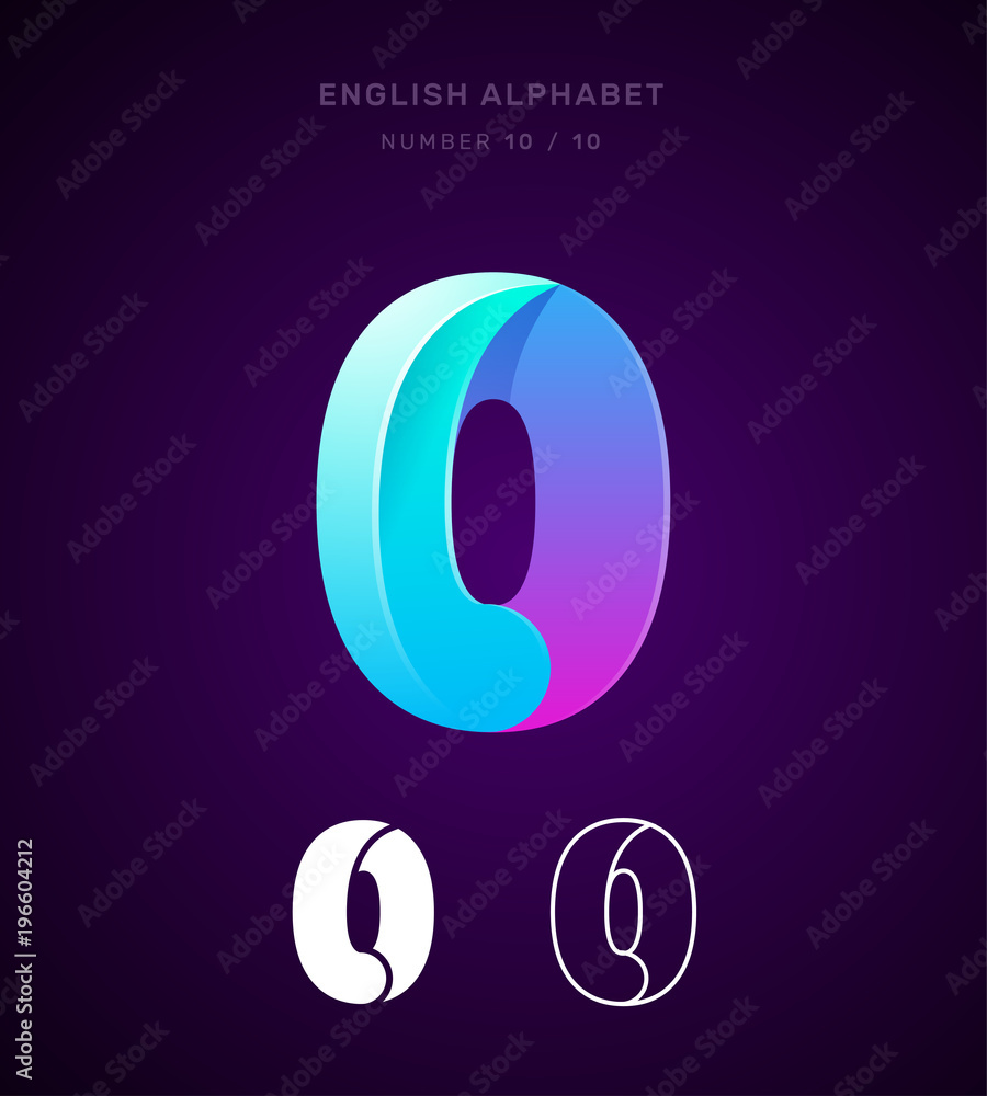 Vector origami alphabet. Number 0 (zero) logo template. Material design ...