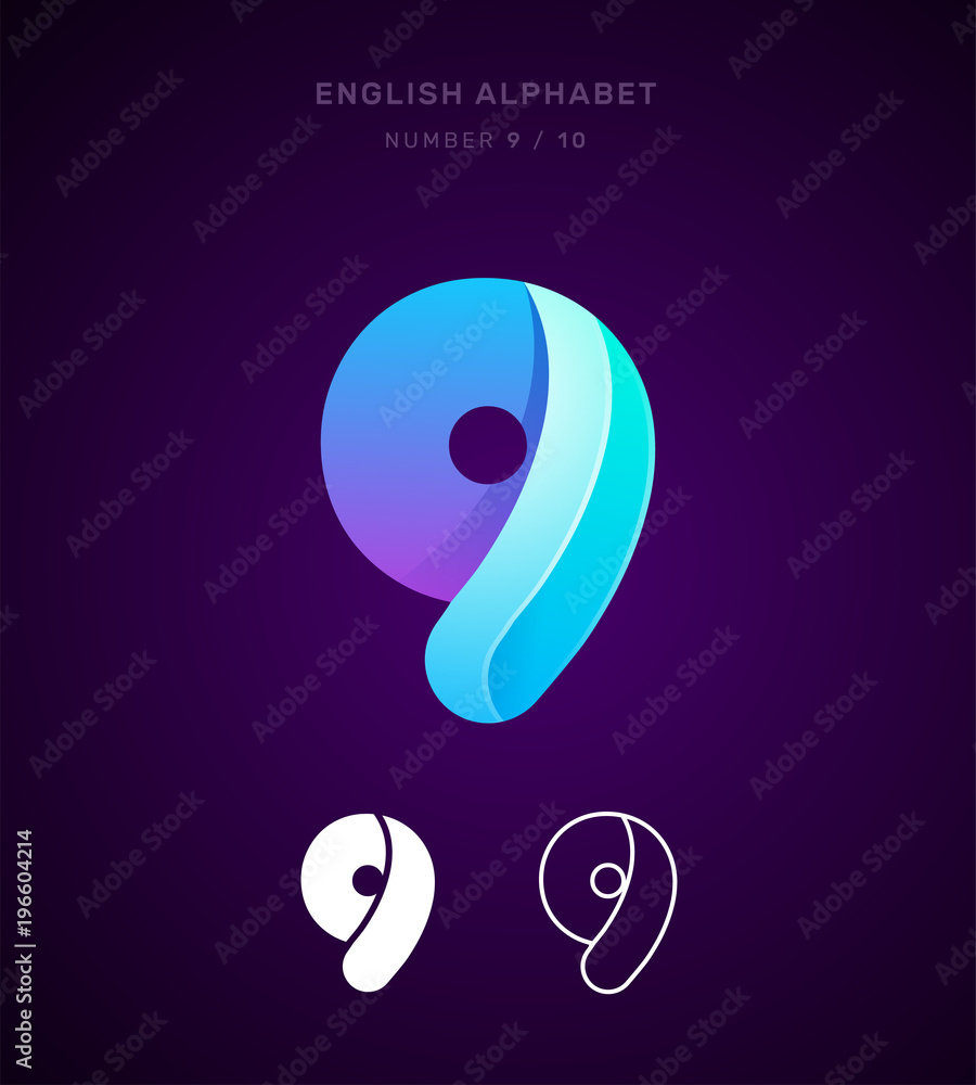 Vector origami alphabet. Number 9 (nine) logo template. Material design ...